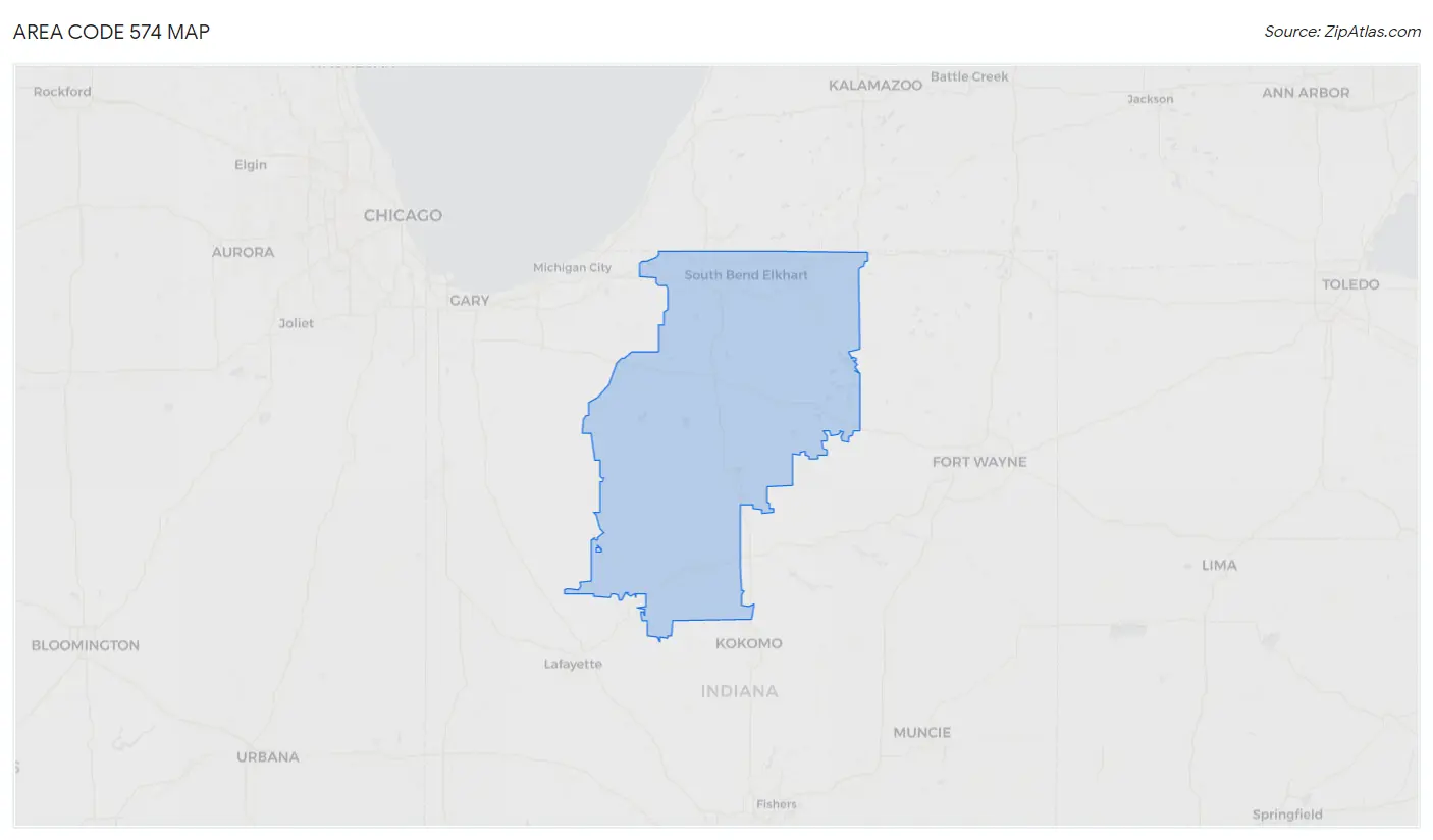 574 Area Code | Indiana | 2024 | Zip Atlas